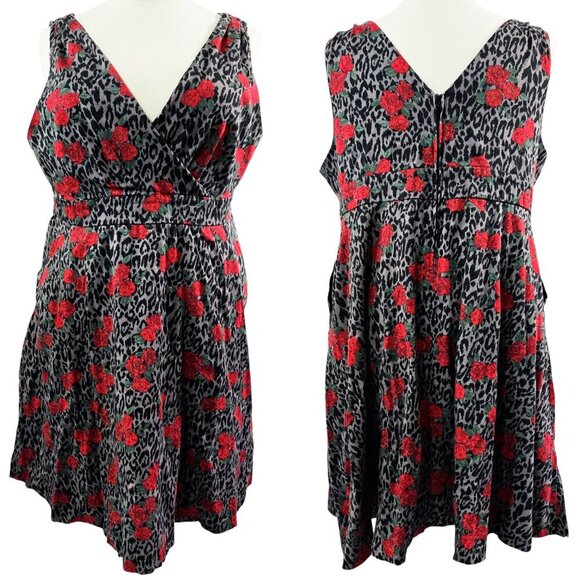 torrid | Dresses | Torrid Gray Leopard Red Floral Mixed Print Surplice ...